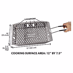 Proud Grill UltraVersatile Stainless Steel Grill Basket - Large BBQ Grill Basket for Grilling Vegetables, has a detachable handle and movable dividers. Perfect Grill Accessory for grilling veggies, fish and meat on outdoor grill.