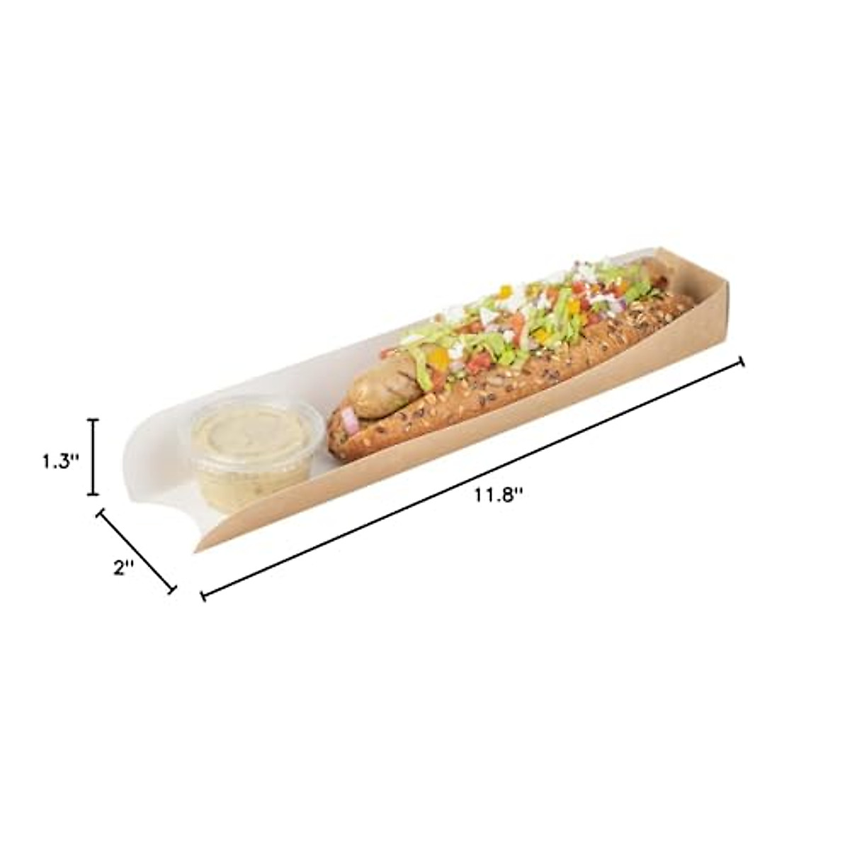 Restaurantware Bio Tek 11.8 x 2 x 1.3 Inch Hot Dog Trays 200 Open-Design Hot Dog Containers - Greaseproof Recyclable Kraft Paper Hot Dog Serving Trays
