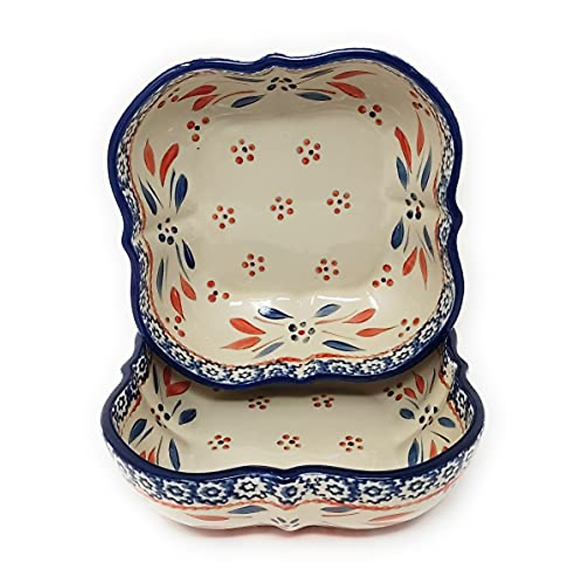 Temp-tations Set-of-2 Sculpted Square Soup, Cereal or Serving Bowls, Stoneware, 7.5" Diameter (Old World Fireworkfetti)
