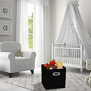 SEVENDOME Fabric Cloth Storage Bins,Fabric Cube Organizer with Dual Handles Foldable Cube Storage Baskets for Home Bedroom Storage,Set of 3, Black