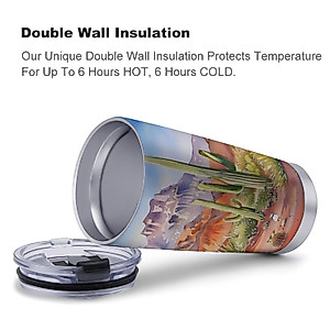 WNICELIN Western Desert Cactus Tumbler Insulated Travel Mug Stainless Steel Travel Tumbler Car Cup with Straw And Brush with Lid 20oz