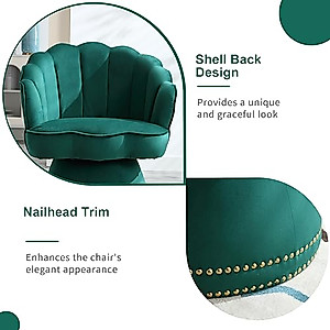 Sudwesto 360 Degree Swivel Barrel Chair, Velvet Upholstered Armchair, Round Accent Sofa Chair with Shell Back Design and Nailhead Trim, Swivel Club Chair for Living Room, Bedroom (Emerald)