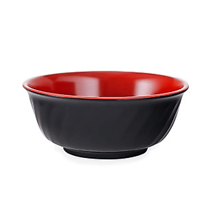 Hinomaru Collection Itamae Tableware Red Black Melamine Large Bowl Series Multi Purpose Ramen Noodles Pho Udon Soba Bowl Home or Restaurant Supply Use (6.75 inch/24 fl oz)