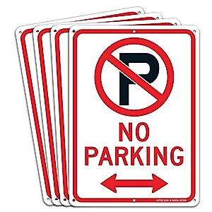 (4 Pack) No Parking Sign With Symbol With Arrows Sign, 10 x 7 Inches Reflective .40 Rust Free Aluminum, UV Protected, Weather Resistant, Waterproof, Durable Ink, Easy To Mount