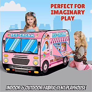 Pop Up Play Tent for Kids - My First Foldable Indoor & Outdoor Playhouse Vehicle Toys for Toddlers, Boys and Girls (Ice Cream Truck)