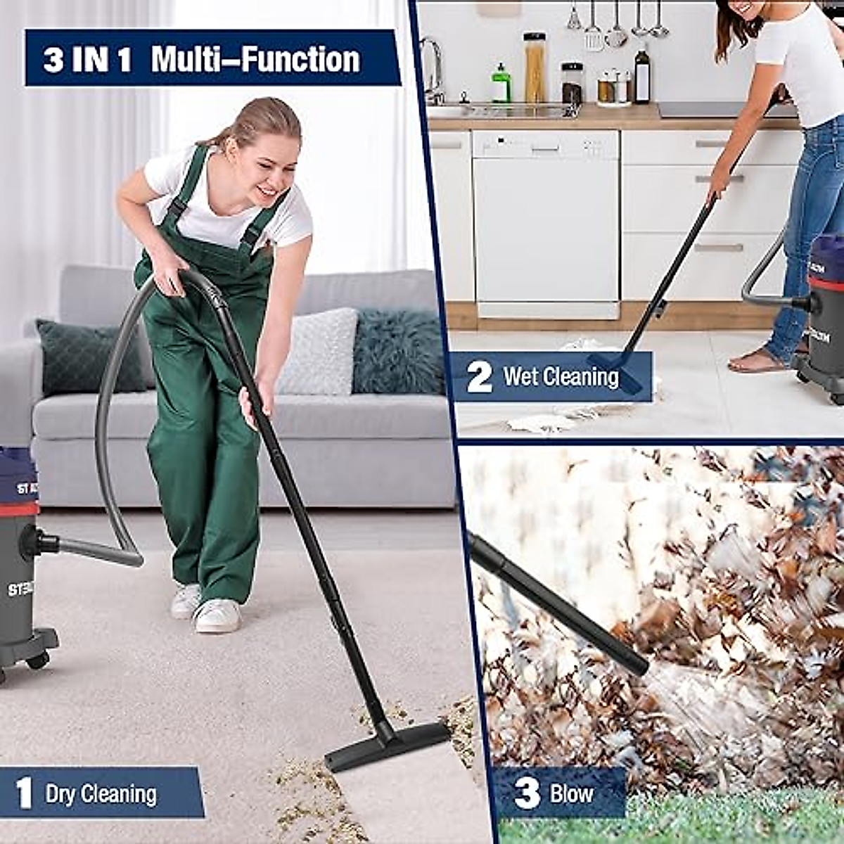 Stealth Wet/Dry Vacuum 5 Gallon, 5.5 Peak HP Shop Vacuum with Blower for Home, Garage, Car, Workshop,EMV051