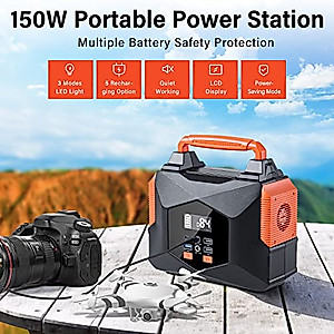 BailiBatt Portable Power Station 150W, 146Wh Camping Solar Generator, Lithium Battery Bank Power Supply with 2 110V/150W (Peak 300W) AC/2 DC/2 USB/ 1 QC 3.0/1 USB-C for CPAP Home Camping Emergency, Orange