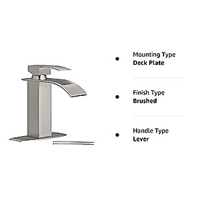 Hoimpro Waterfall Spout Brushed Nickel Single Hole Bathroom Faucet,Single Handle Bathroom Vanity Sink Faucet, Rv Lavatory Vessel Faucet with 6 Inch Deck Plate, Brass