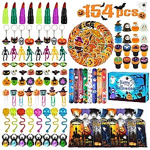 154pcs Halloween Party Toys Assortment for Kids, Halloween Stuff Bulk Goodies Toys for Party Supplies, Halloween Treats Non Candy Gifts School Classroom Carnival Prizes, Treasure Box Toy Chest