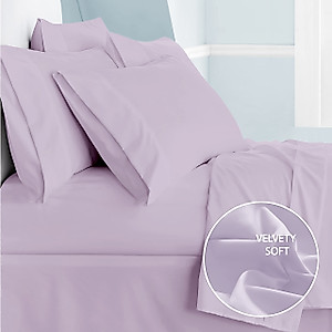 Cathay Home Luxury Wrinkle and Fade Resistant Double Brushed Ultra Soft Microfiber 14-Inch Standard Pocket Single Fitted Sheet, Lavender, Full
