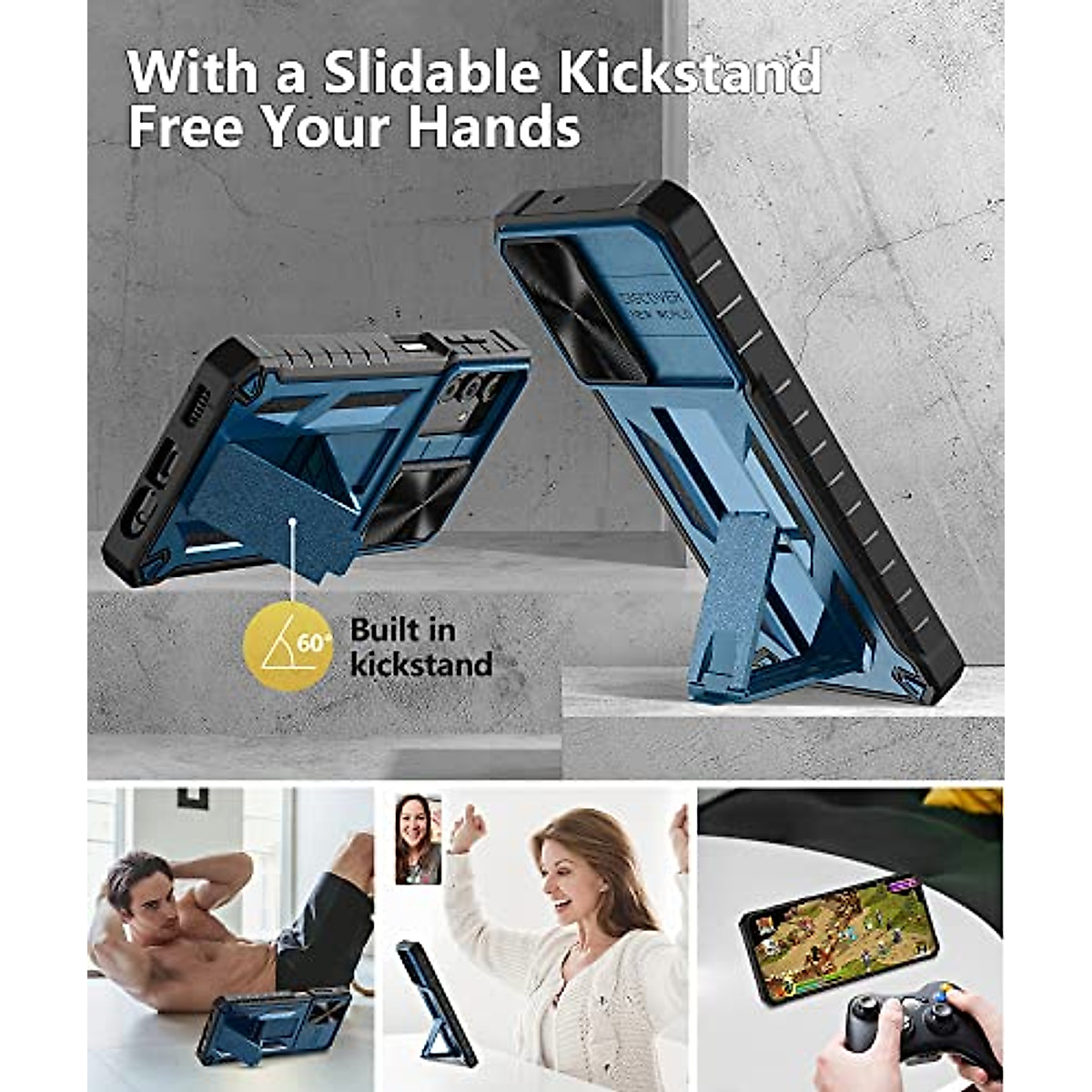 Case for Samsung Galaxy A13 5G: Rugged Protective A13 Cell Phone Cover with Kickstand Clip Holster Stand | Shockproof Bumper Textured Matte Design Military-Grade Heavy Duty Drop Protection - Blue