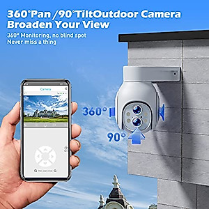 2K Security Camera Wireless Outdoor, Dual Lens Camera for Home Security, 360 PTZ Camera, 2.4G WiFi Camera with Color Night Vision/AI Human Detection & Auto Tracking/10X Hybrid Zoom/IP66