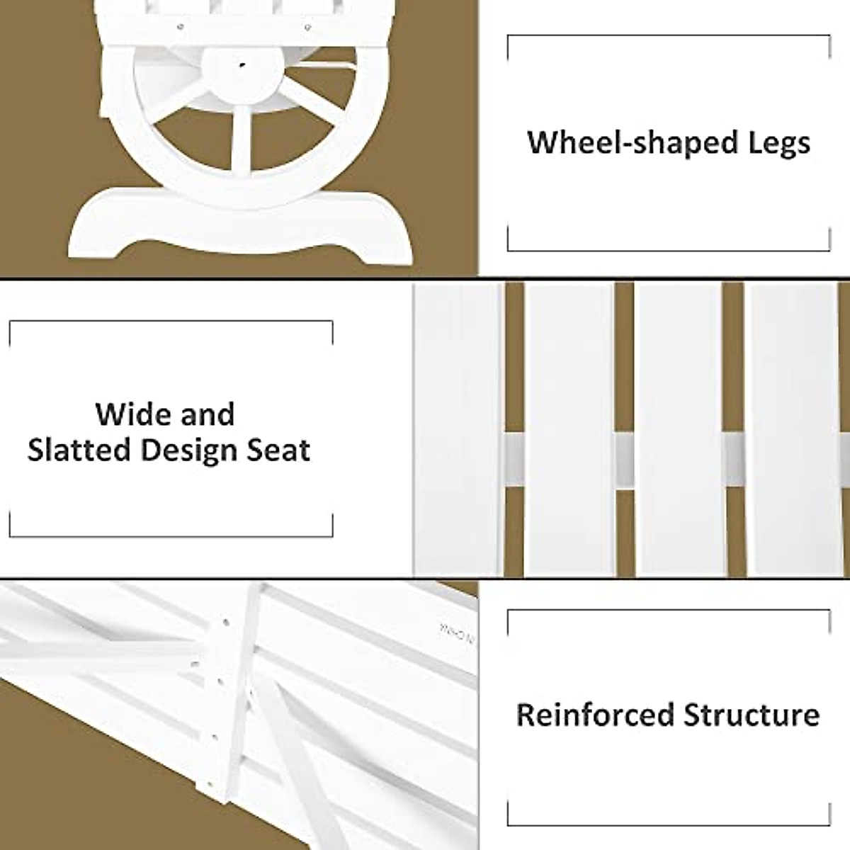 Outsunny 2-Person Garden Bench Outdoor Wagon Wheel Porch Bench for Backyard, Patio, Garden White