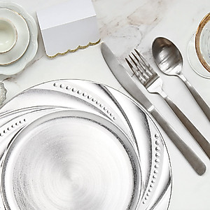 ZENFUN 12 Pack 13 inch Silver Charger Plates, Plastic Plate Chargers for Dinner Plates, Flower Spiral Dinner Chargers, Decorative Plates for Table Setting, Wedding, Parties, Banquets