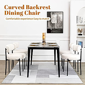 DYHOME White Dining Chairs Set of 2, Mid-Century Modern Dining Chairs, Kitchen Dining Room Chairs, Curved Backrest Round Upholstered Boucle Dining Chair with Black Metal Legs
