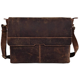 18 inch Vintage Leather Full Flap Messenger Handmade Bag Laptop Bag Satchel Bag Padded Messenger Bag Brown (messenger brown) (brown)