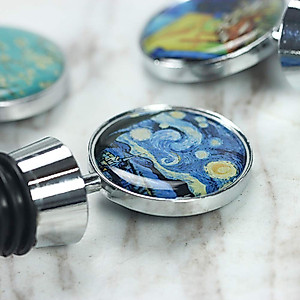 LIZIMANDU Wine Bottle Stoppers,Set of 3 Stainless Steel Wine Stoppers For Gifts, Bar, Holiday Party, Wedding(3-Van Gogh)