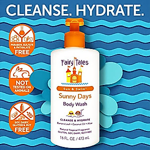 Fairy Tales Sunny Days Chlorine Removal Body Wash, For All Age Swimmers | After Swim Chlorine, Salt And Sunscreen Removal | No Harsh Chemicals or Toxins | Easy to use Pump - 16oz