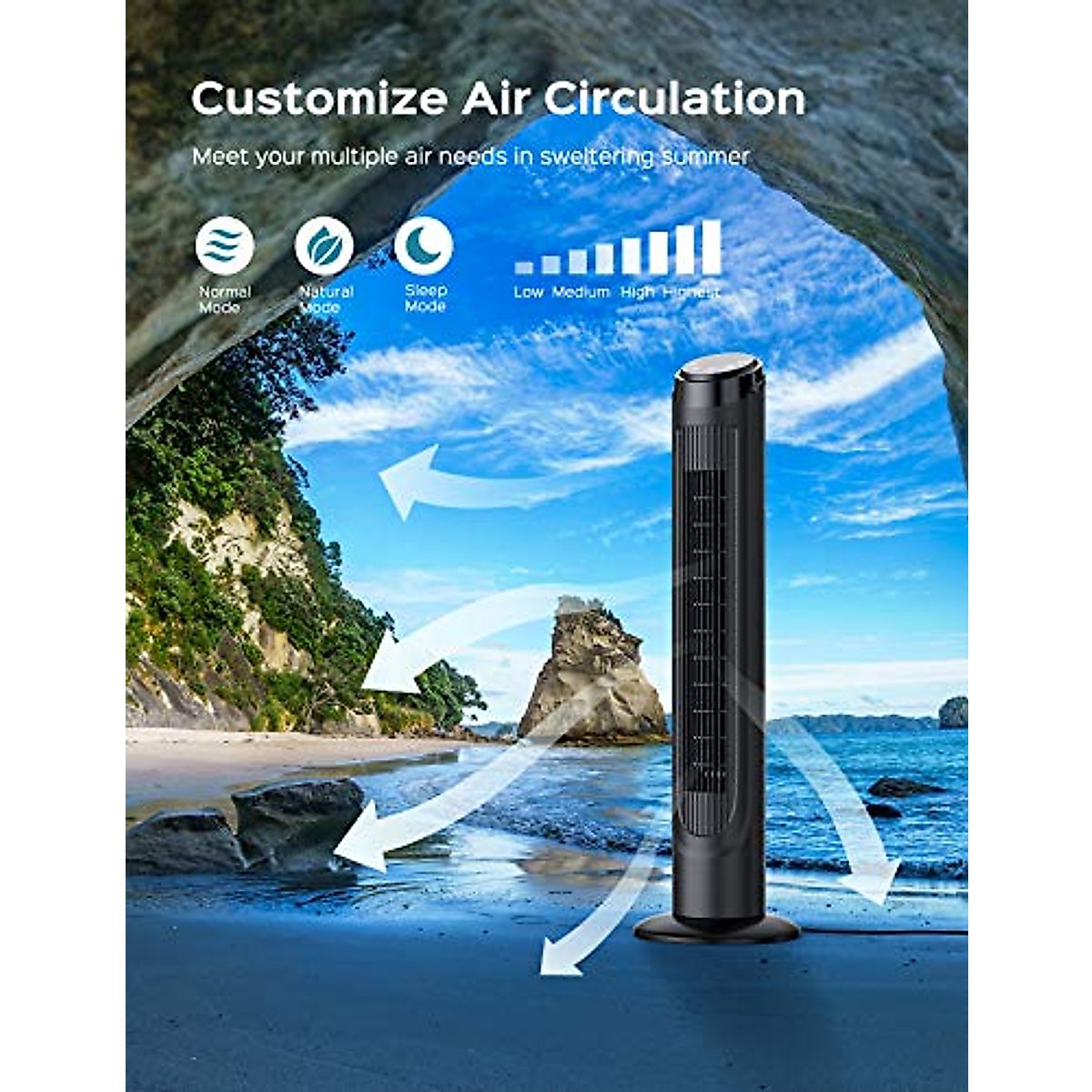 Dreo Tower Fan for bedroom, 90° Oscillating Fans with remote, 3 Modes 4Speeds, 12H Timer, Space-Saving, LED Display with Touch Control, 40 Inch Quiet Bladeless Floor Fan for Home Office, Cruiser Pro