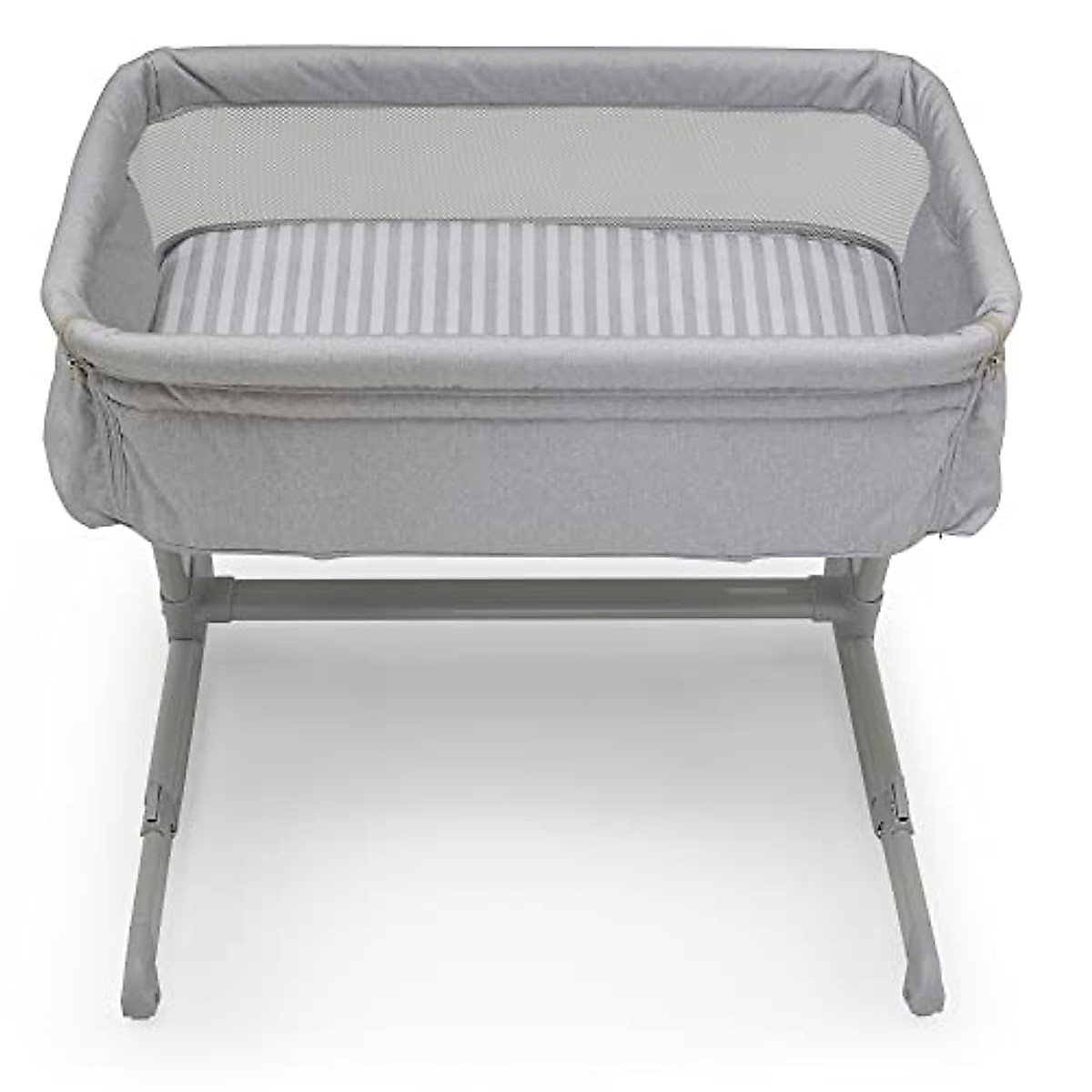 Delta Children babyGap Whisper Bedside Bassinet Sleeper with Breathable Mesh and Adjustable Heights - Lightweight Portable Crib - Made with Sustainable Materials, Grey Stripes