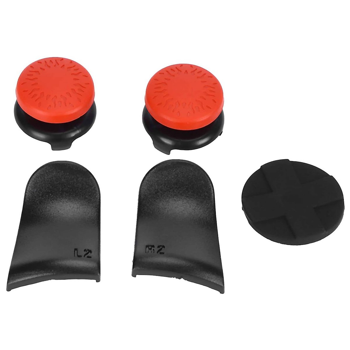 5 in 1 Controller Accessory for, Thumb Stick Grip Key Joystick Cover, L1/R2 Key Extender, Joystick Key, Cross Key (red)