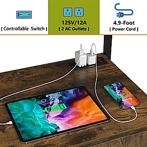 Furniouse 5-Tier Kitchen Bakers Rack with Power Outlet, Industrial Microwave Oven Stand with Storage, Kitchen Storage Shelf with Cabinet, Coffee cart, Standing Kitchen Storage Rack (Rustic Brown)