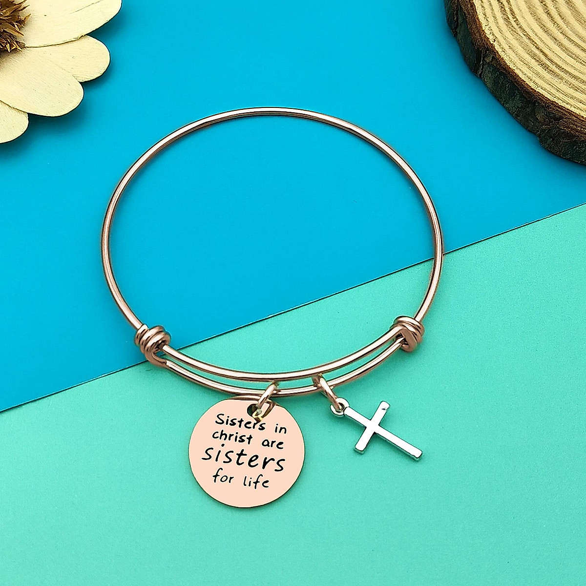 Christian Sister Gift Jewelry Religious Gifts for Women Sister Friends Bracelet Sisters in Christ Gifts Friendship Bangle Faith Gifts Christian Sister Gifts Easter Christmas Graduation Birthday Gifts