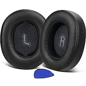 SOULWIT Replacement Earpads for JBL E55BT(E55 BT) Over-Ear Wireless Headphones, Ear Pads Cushions with Softer Protein Leather, Noise Isolation Foam-Black