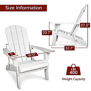 Stoog Folding All-Weather Adirondack Chairs Set of 2, 400 lbs Support, Outdoor Plastic Adirondack Chair, Looks and Feels Like Wood for Garden, Lawn, Deck, Pool, White