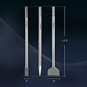 ZELCAN Chisel Set with SDS Max Shanks, 3pc Masonry Concrete Drill Bit Set, 18" Flat Point Scaling Chisels 40Cr Steel SDS Max Bits Rotary Hammer Drill Home Improvement Tool Kit for Brick Stone Concrete