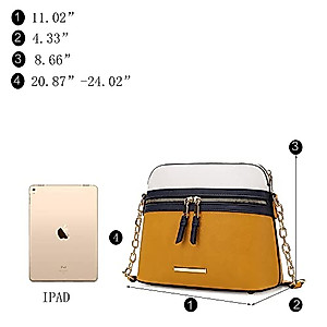 MKF Crossbody Bag for Women – PU Leather Pocketbook Handbag – Designer Side Messenger Purse, Shoulder Crossover Mustard Navy