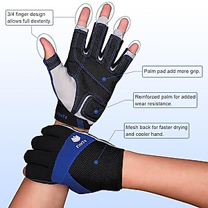 FitsT4 Sports Kayaking Gloves 3/4 or Full Finger Padded Palm Fingerless Gloves for Men Women Youth Perfect for Sailing Paddling Canoeing Boating Workout Rowing SUP and Other Water Sports