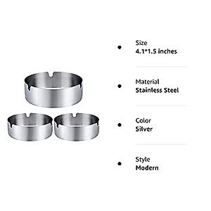 Pack of 3 Cigar Ashtray Tabletop Round Stainless Steel Ash Tray Suitable for Cigarette Ash Holder for Home