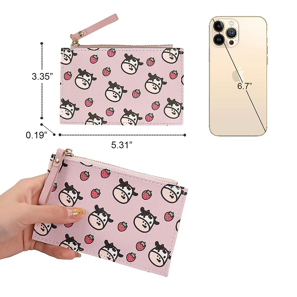 Sunwel Fashion Girls Cute Cow Print Small Wallet Zipper Coin Pouch Cash Pocket Card Holder ID Window for Women