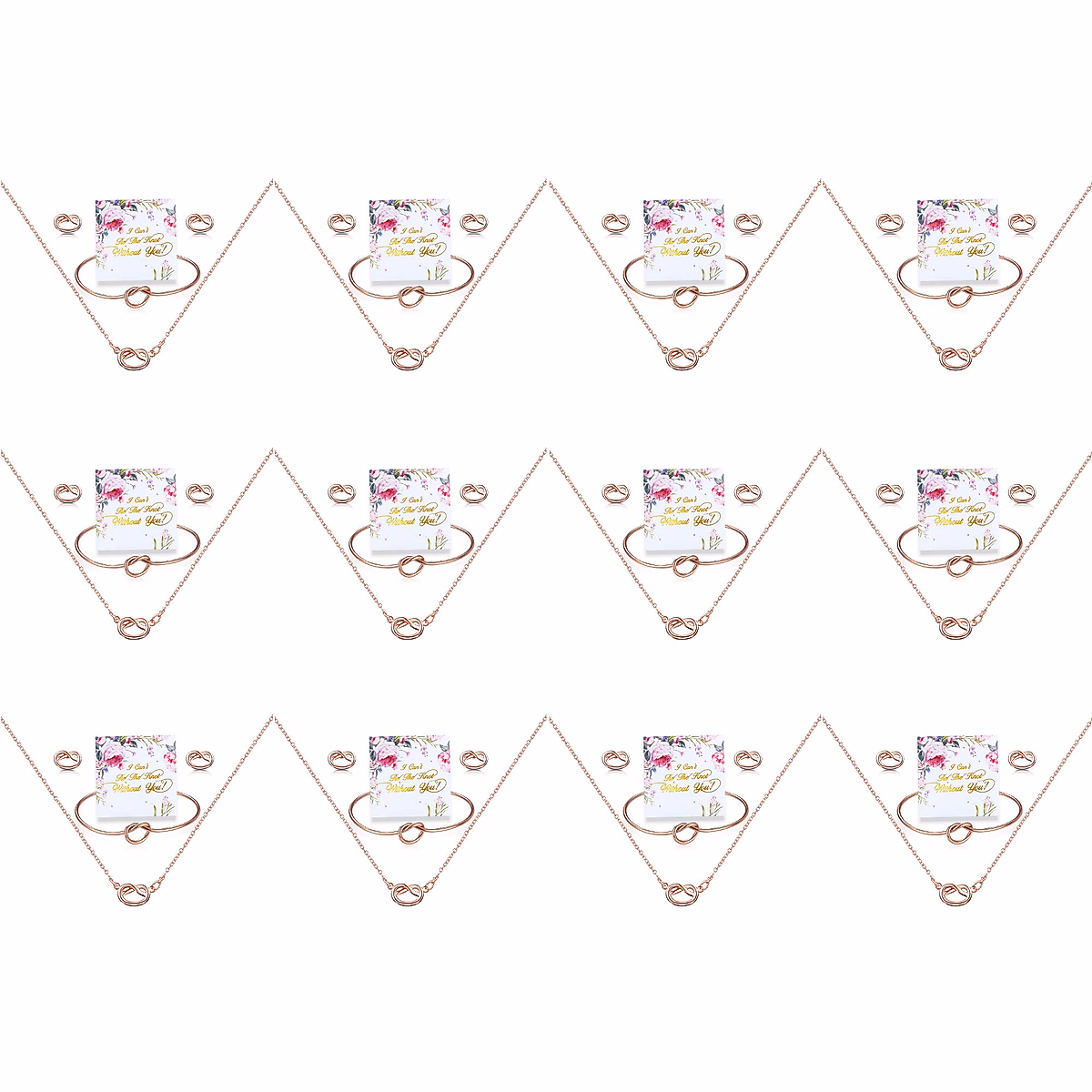 Hicarer Bridesmaid Knot Bracelet Earrings Necklace Kit, Bridesmaid Gift Love Knot Bracelet Cuff Bangle Stud Earrings, Pendant and Cards Wedding Jewelry for Bridesmaids (6 Sets)