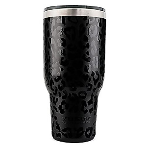 Yukon Outfitters Outdoor Active Sport Stainless Steel Drink Beverage Tint Slider Lid Double Wall Vacuum Insulated Powder Finish Freedom Tumbler, 40 oz, Black Leopard