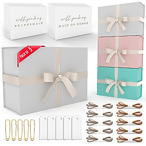 iPassion Gift Box Set - Bridesmaids Gifts for Wedding (5 Pack), All Occasions, Bridesmaid Proposal, Magnetic Boxes With Lids, Big Set For Bridal, 13.5 x 9 x 4.5 inches, Large White GiftBox