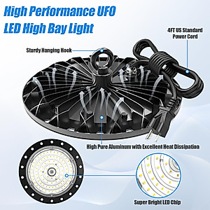 loyal 6 Packs 200W UFO LED High Bay Light, 20000LM LED High Bay Shop Light, 6000K Daylight LED Bay Light with 1.2M Cable US Plug, Commercial High Bay Lighting for Warehouse Workshop Garage Factory
