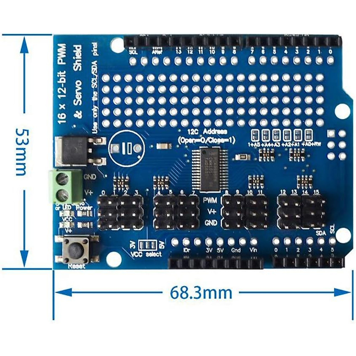 HiLetgo PCA9685 Servo Shield PCA9685 16 Channel 12-bit PWM Servo Driver Shield I2C Interface for Arduino