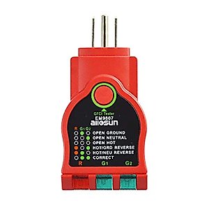 ALLOSUN EM9807 GFCI North American AC Electrical Outlet Receptacles Socket Tester, RED