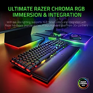 Razer Huntsman Elite Gaming Keyboard: Fast Keyboard Switches - Linear Optical Switches - Chroma RGB Lighting - Magnetic Plush Wrist Rest - Dedicated Media Keys & Dial - Classic Black