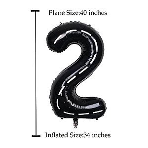 SULALABOO 40 Inch Black 2 Balloon Number Large Helium Number Balloons 0-9 Giant Digital 2nd Foil Mylar Big Party Balloon for Boy or Girl Birthday Party Anniversary Decorations