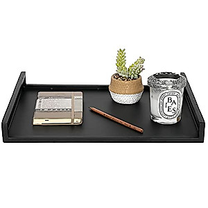 MyGift Large Modern Matte Black Metal Serving Tray, 12 x 16 inch Decorative Coffee Table Ottoman Tray with Curved Cutout Handles