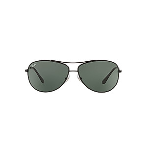 Ray-Ban RB3293 Metal Aviator Sunglasses, Matte Black/Green, 63 mm