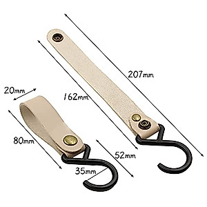 JeogYong 4-Pack S Hooks for Hanging, 2 Inch Small S Hooks with Leather Straps, S Shaped Hangers Plastic Hanging Hooks for Pots, Pans, Plants, Clothes, Closet Rod, Kitchen Utensils, Bathroom Towels