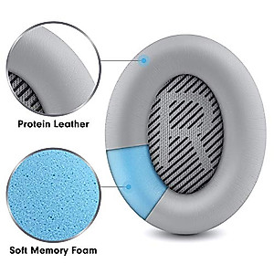 Professional Replacement Ear Pads for Bose QuietComfort 35 QC15 QC25 QC2 QC35/ Ae2 Ae2i Ae2w SoundTrue & SoundLink Over-Ear/Around-Ear Headphones/Soft Protein Leather (Silver)
