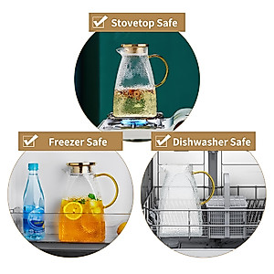 1600ml/54fl oz Glass Pitcher with Lid for Fridge Side Door, Heat Resistant Borosilicate Glass Carafe for Tea, Juice, Milk, Cold Hot Beverages, Stovetop Safe