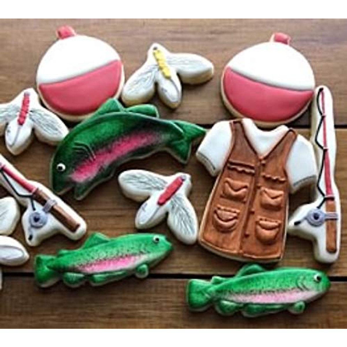 Fishing Cookie Cutter 6 Piece Set from The Cookie Cutter Shop - Fishing Pole, Bobber, Trout, Salmon Cookie Cutters – Tin Plated Steel Cookie Cutters