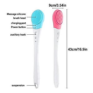 INGVY Dry Brushing Body Brush Electric Brush with Long Handle Rotatablcze Showering Waterproof Body Washing Tool Double Side Brushes Accessory (Color : Blue)