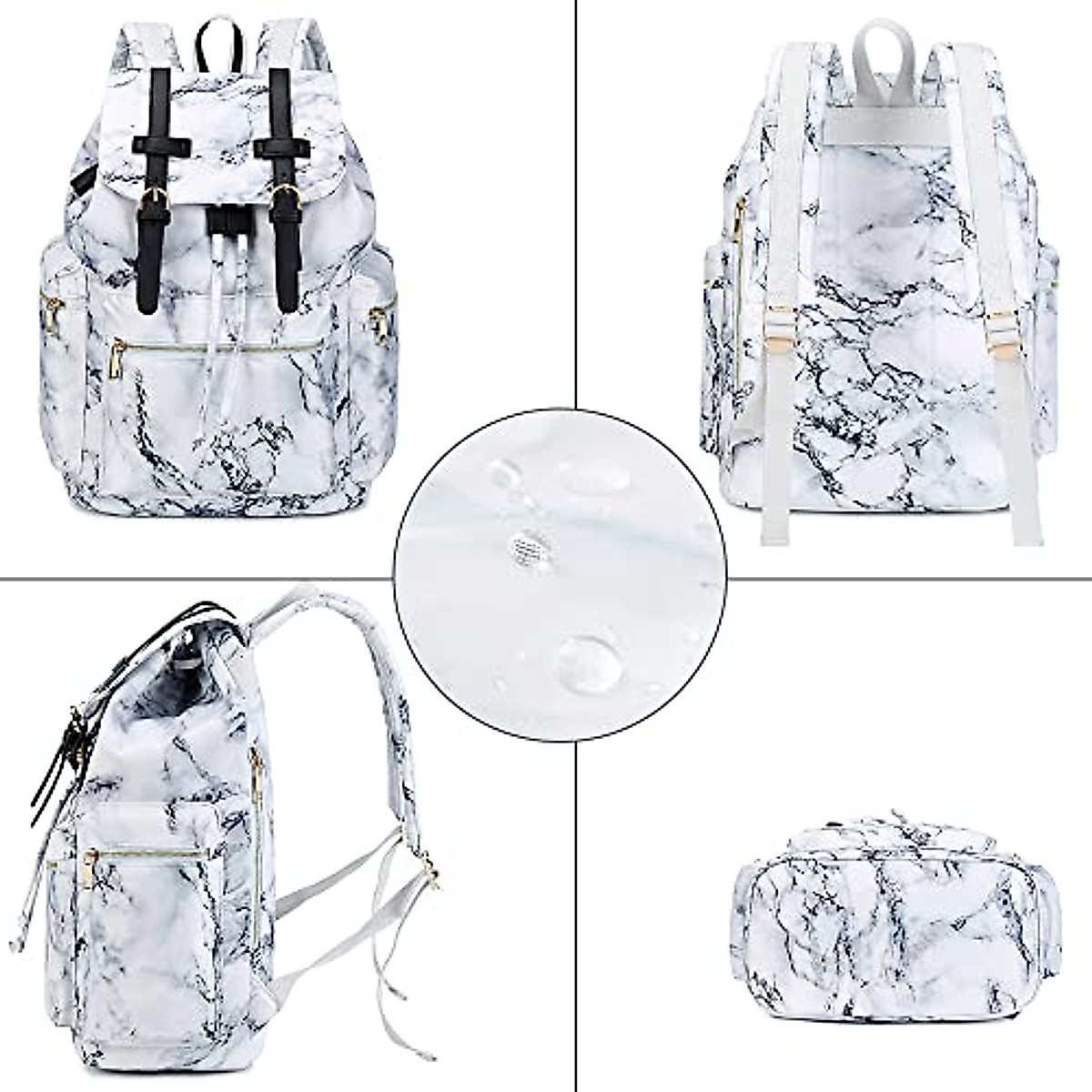 Bluboon Girls School Backpack Women College Bookbag Lady Travel Rucksack 15.6Inch Laptop Bag with Charge Port (A-Marble)